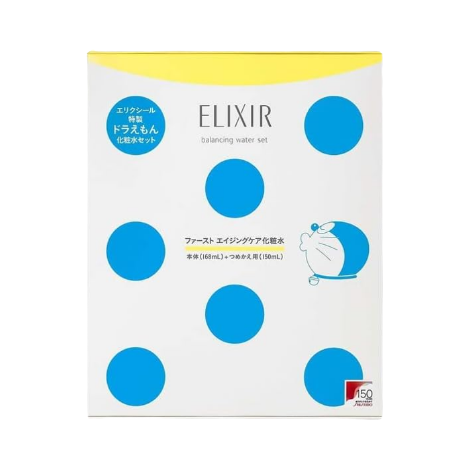 資生堂 Elixir REFLET 怡麗絲爾 哆啦A夢限定款 平衡滋潤化粧水套裝 168mL+150mL(補充包) 花香味 – Lino